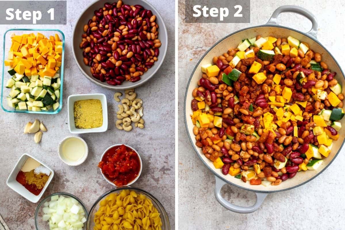 Vegan Cheesy Chili Pasta - Sailor Bailey