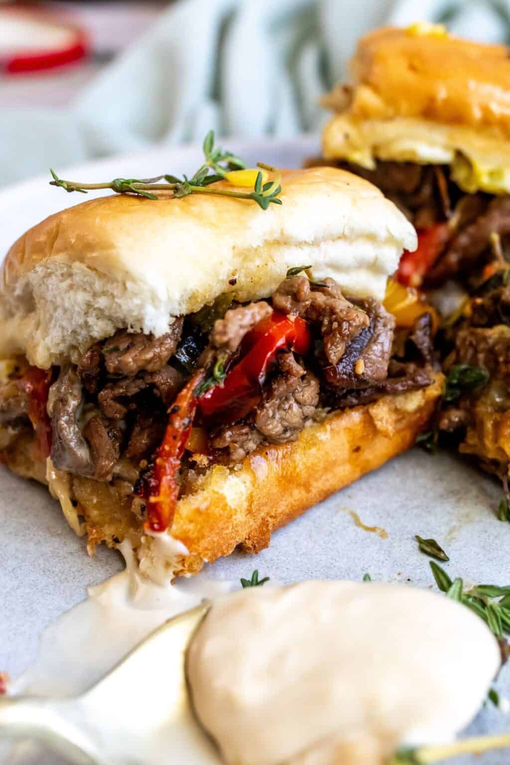 Philly Cheesesteak Sliders - Sailor Bailey