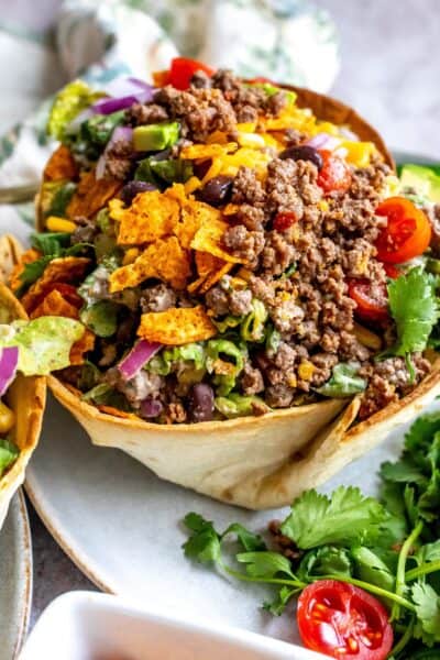 Taco Fiesta Salad {With Crispy Baked Tortilla Shells} - Sailor Bailey